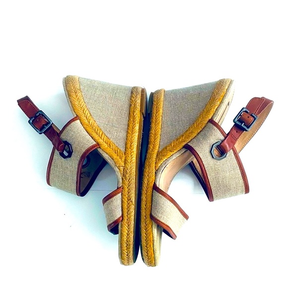 Louise et Cie | Shoes | Wedges In Canvas Brown Leather 4 Inch Wedge ...